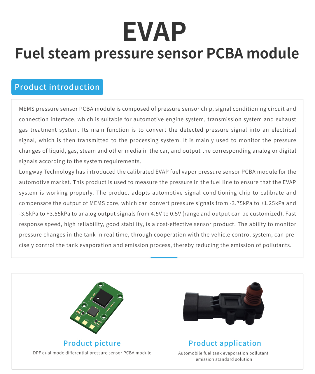 EVAP Fuel steam pressure sensor PCBA module - 龙微科技